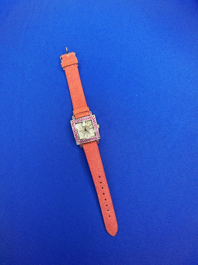 Amethyst and Diamonds Pave Dial Luxury Swiss Quartz Exotic Leather ...