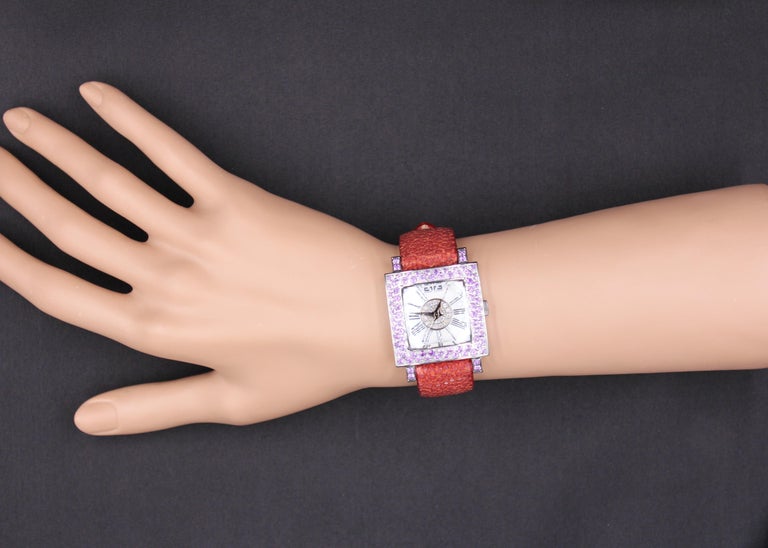 Amethyst and Diamonds Pave Dial Luxury Swiss Quartz Exotic Leather ...