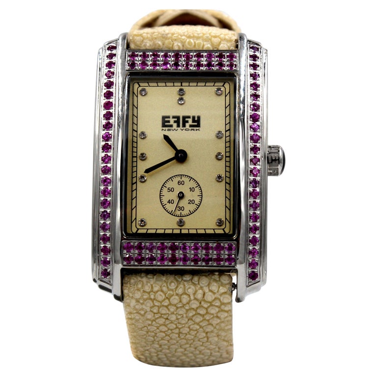 Amethyst and Diamonds Pave Dial Luxury Swiss Quartz Exotic Leather ...