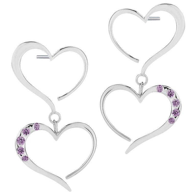 Amethyst Double Heart Pave Dangle Earrings For Sale (Free Shipping) at ...