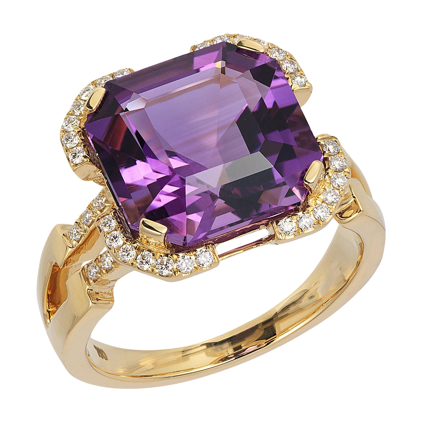 Goshwara Lavender Amethyst with Diamonds in Emerald Cut Ring For Sale ...