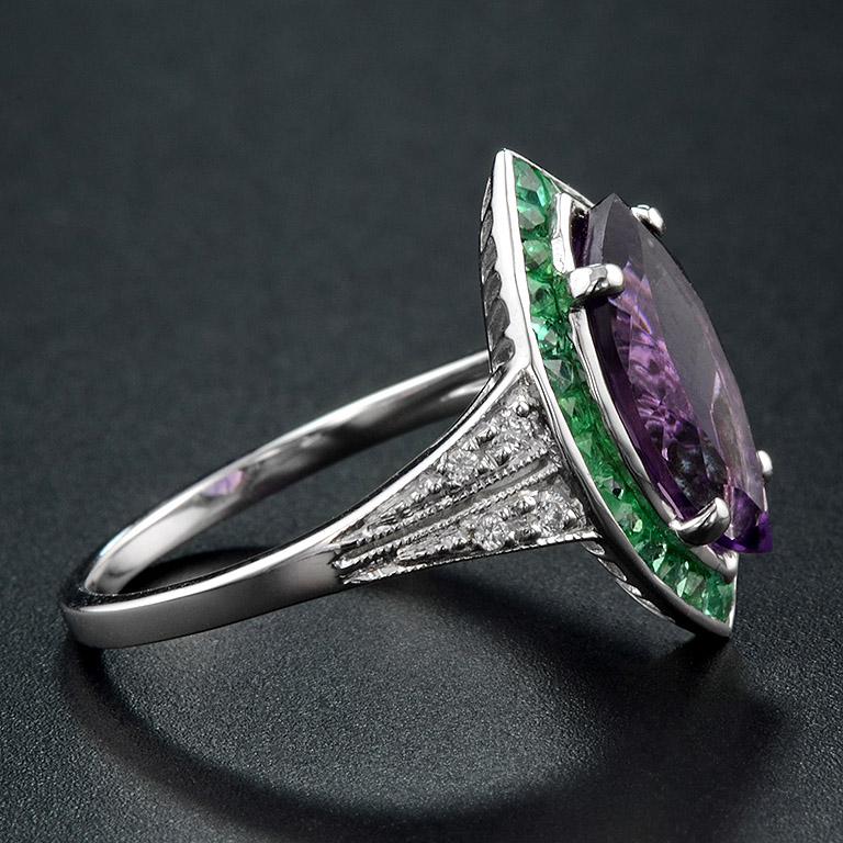 Amethyst Emerald Diamond Cocktail Ring at 1stDibs | amethyst emerald ...