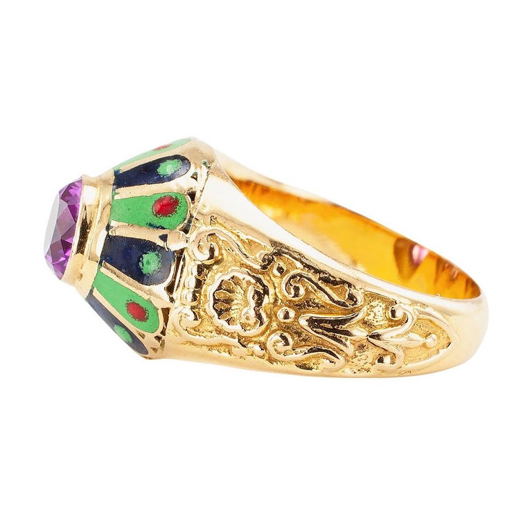 Amethyst Enamel Yellow Gold Portuguese Ring at 1stDibs