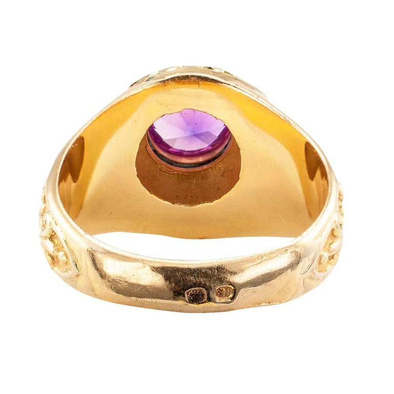 Amethyst Enamel Yellow Gold Portuguese Ring at 1stDibs