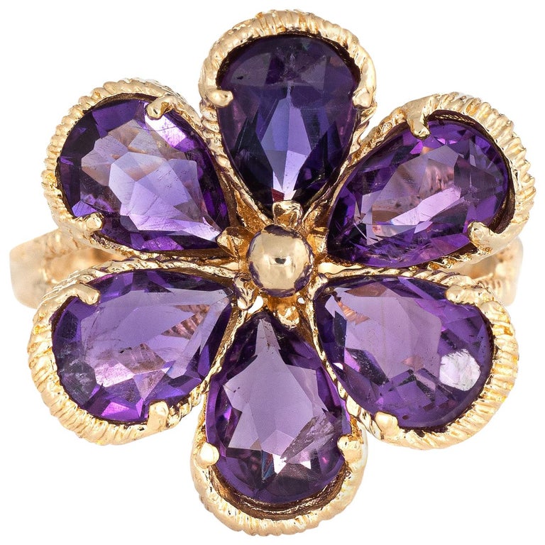 Amethyst Flower Ring Vintage 14 Karat Gold Cocktail Ring Estate Fine ...