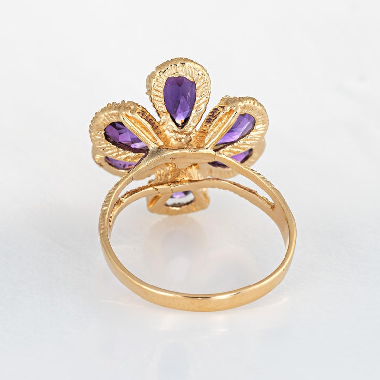 Amethyst Flower Ring Vintage 14 Karat Gold Cocktail Ring Estate Fine ...