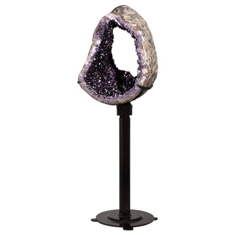Amethyst Geode Slice with Polished Border Agate White Quartz Celadonite ...