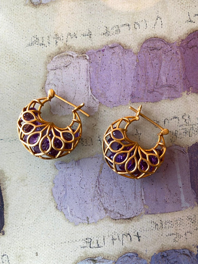 Amethyst Gold Hoops by Lauren Harper For Sale at 1stDibs