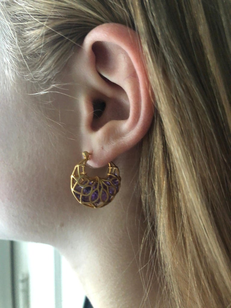 Amethyst Gold Hoops by Lauren Harper For Sale at 1stDibs