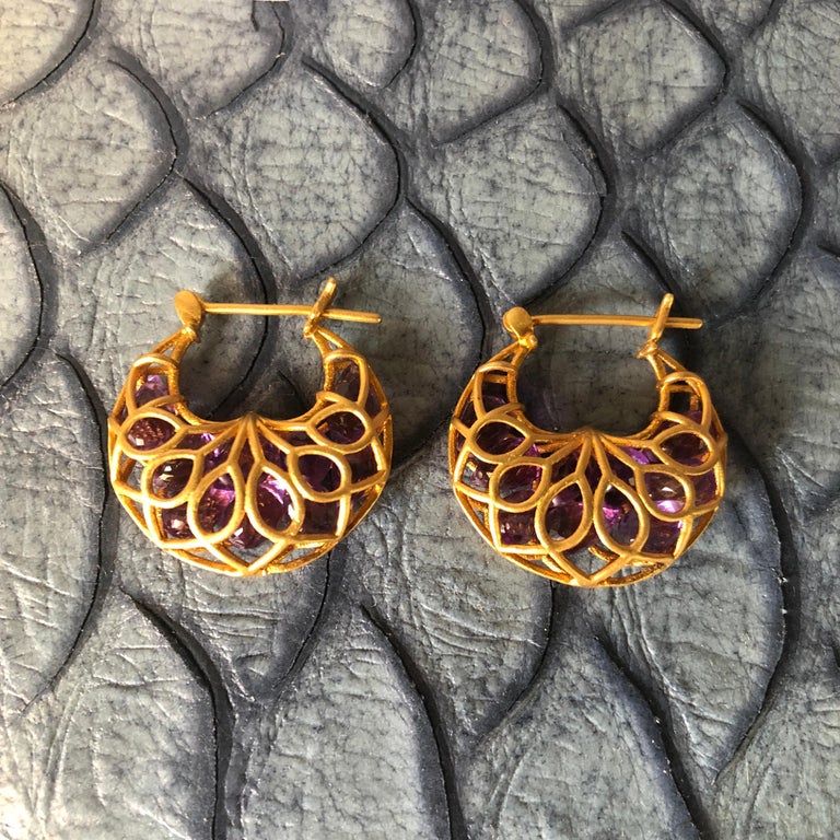 Amethyst Gold Hoops by Lauren Harper For Sale at 1stDibs