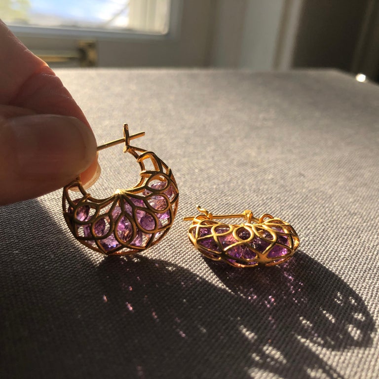 Amethyst Gold Hoops by Lauren Harper For Sale at 1stDibs