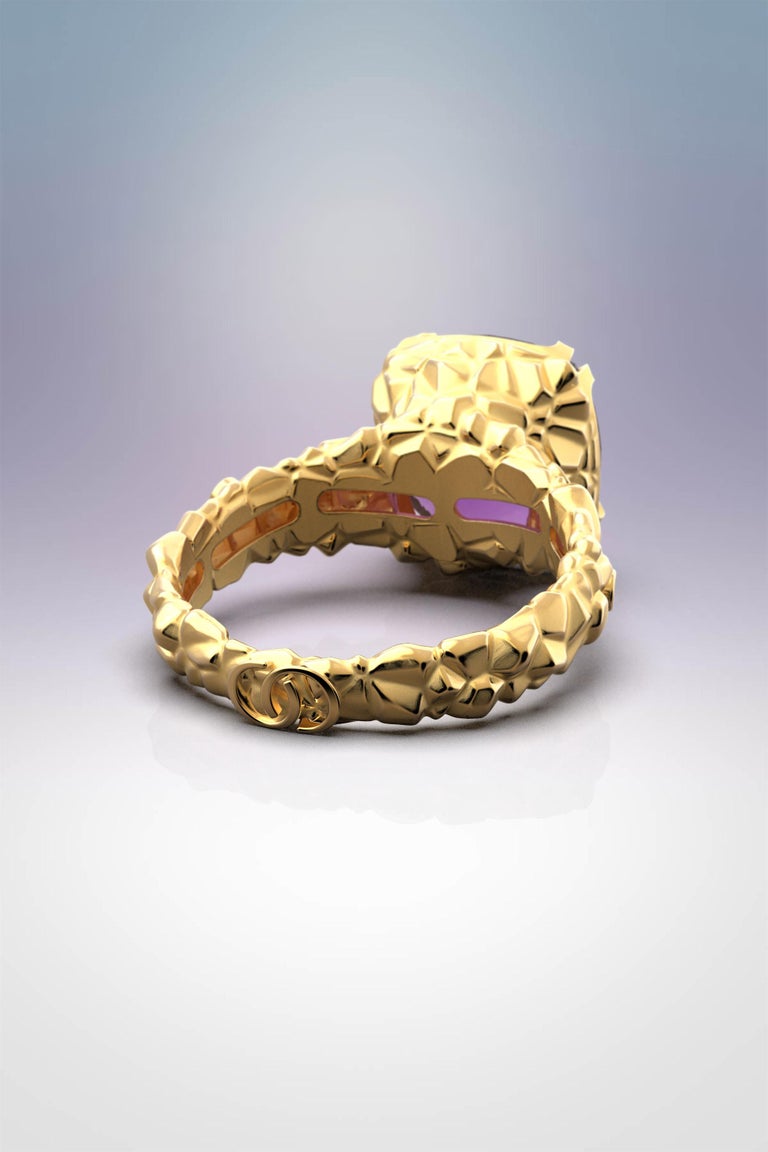 Customizable Amethyst Gold Ring with Rock Texture and Small Diamond ...