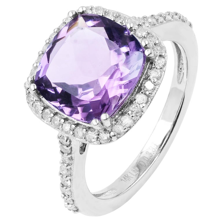 Amethyst-Halo-Ring aus 14K Weißgold mit weißen Diamanten im Angebot bei ...