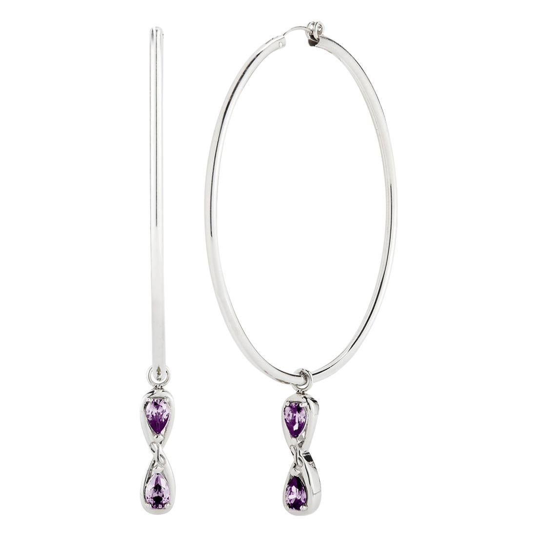 Amethyst Blossom Stone Dangle Hoops For Sale at 1stDibs