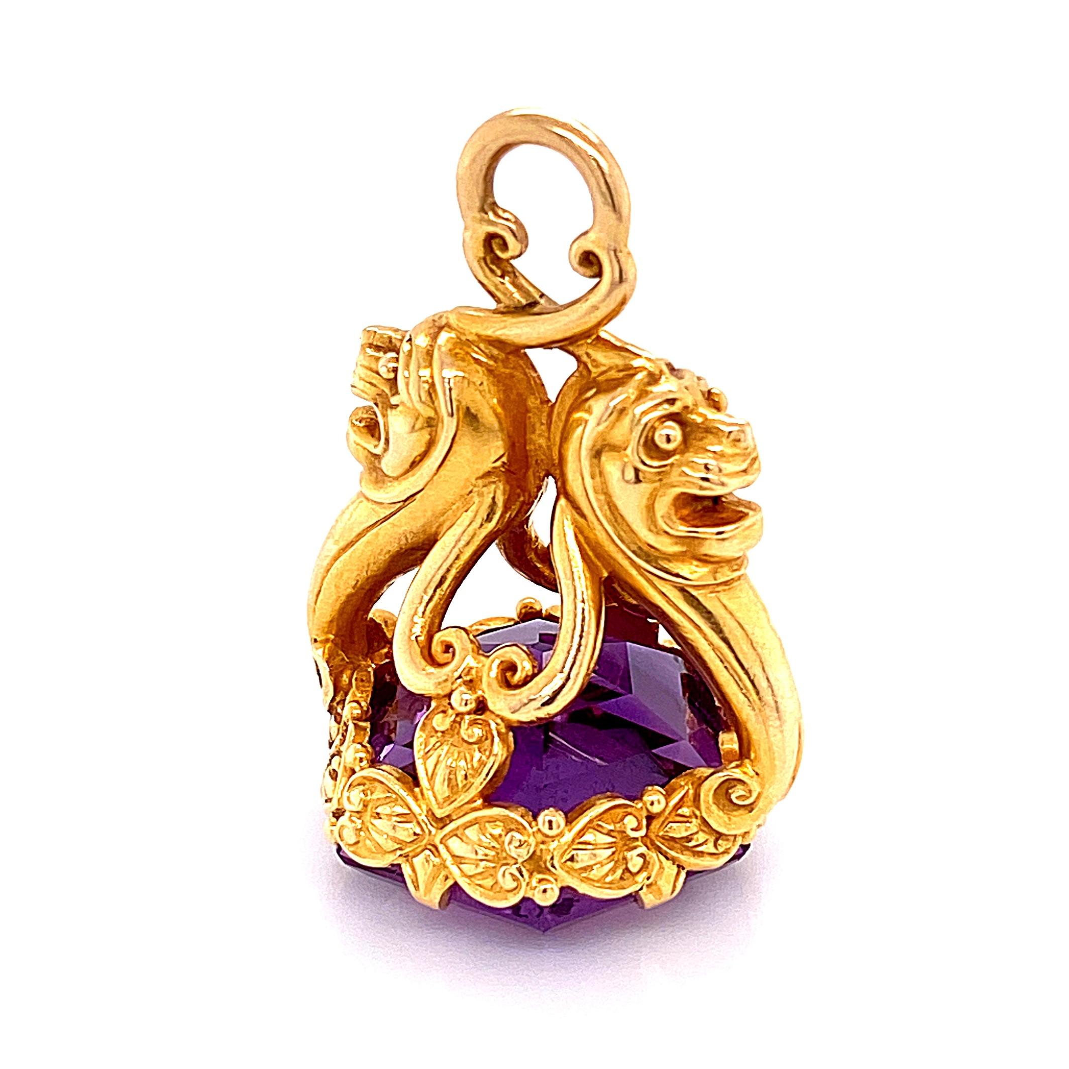 Vintage Amethyst Intaglio Watch Fob Charm Gold Pendant Estate Fine ...