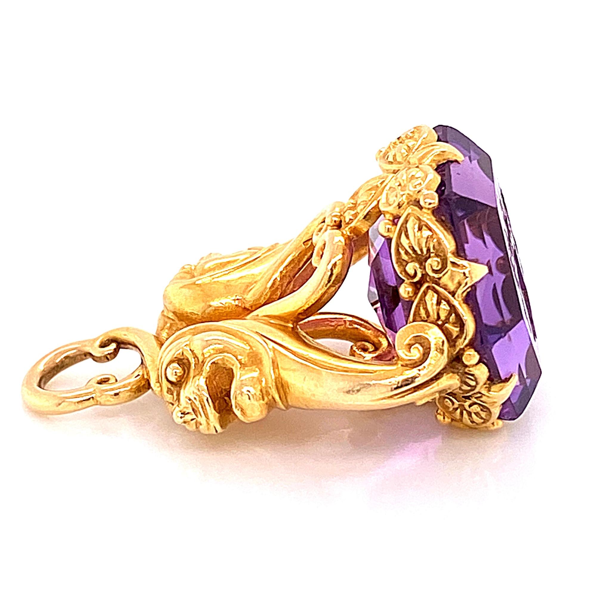 Vintage Amethyst Intaglio Watch Fob Charm Gold Pendant Estate Fine ...