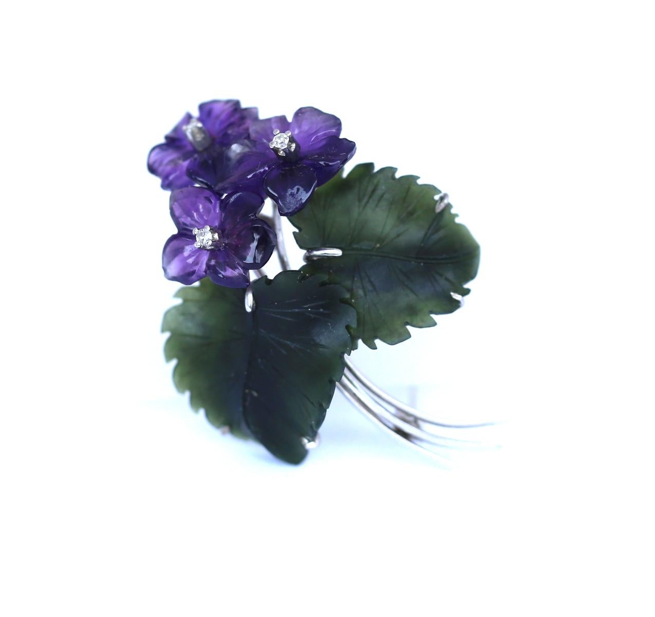 Amethyst Jadeite Violet Flower Bouquet Brooch Pin Gold Featured ...