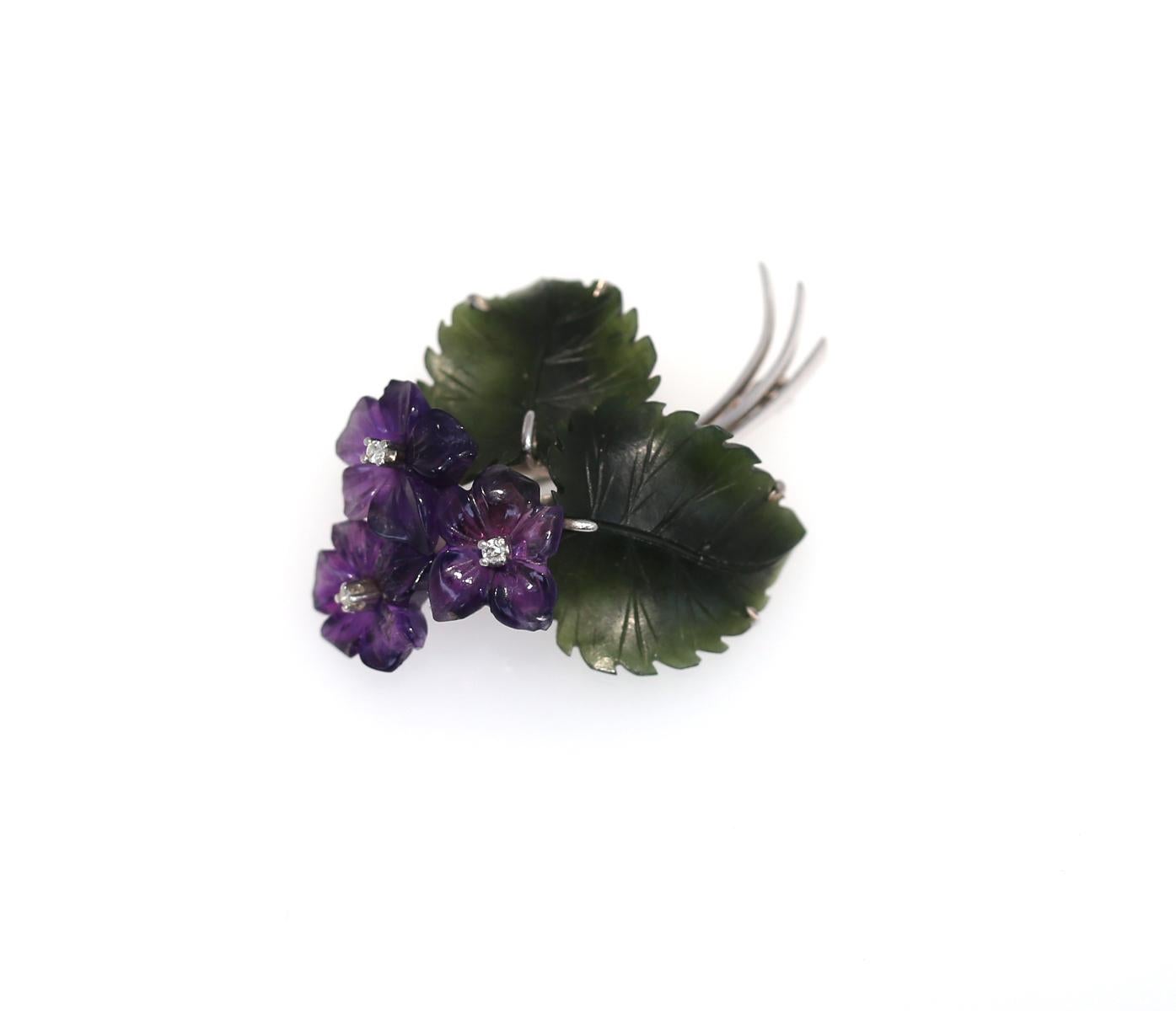 Amethyst Jadeite Violet Flower Bouquet Brooch Pin Gold Featured ...