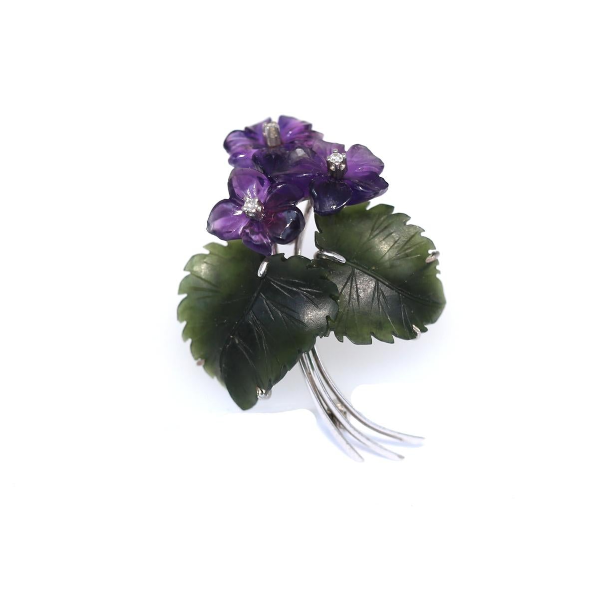 Amethyst Jadeite Violet Flower Bouquet Brooch Pin Gold Featured ...