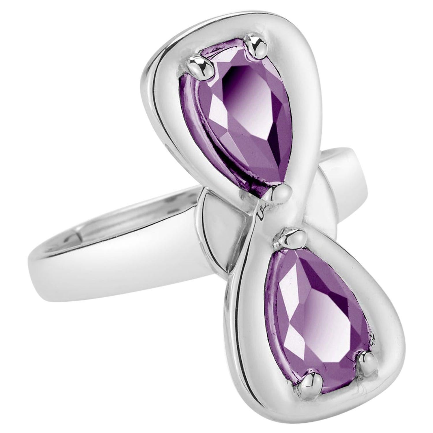 Large Rachel Gera Modernist Amethyst Sterling Ring Israel 1970 at 1stDibs