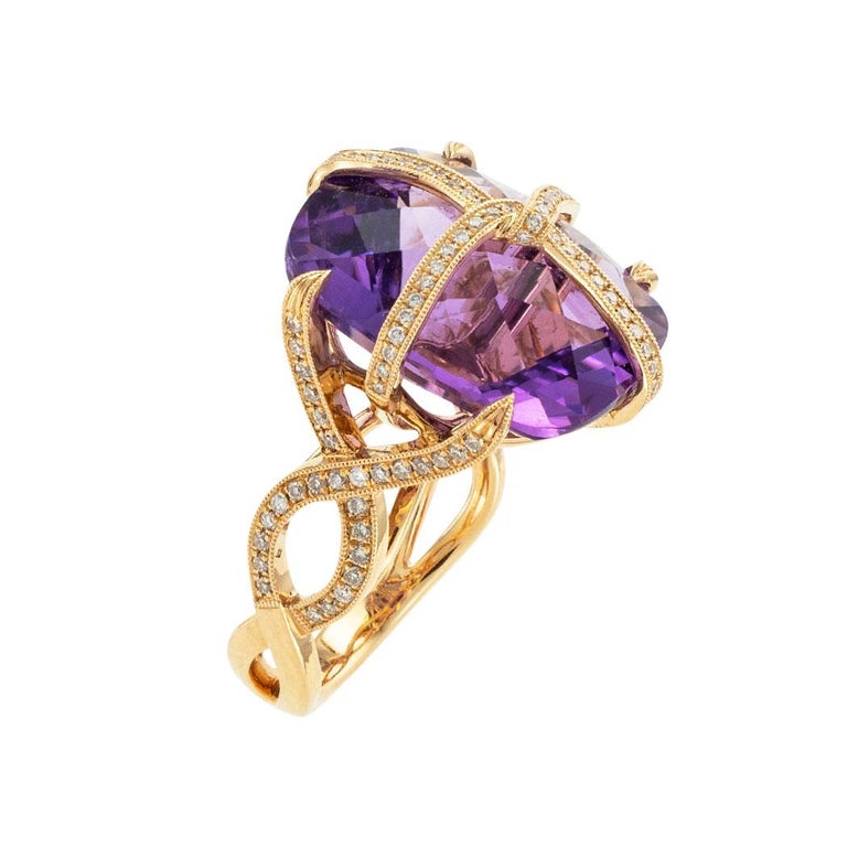 Amethyst Micro Set Diamond Rose Gold Ring For Sale at 1stDibs