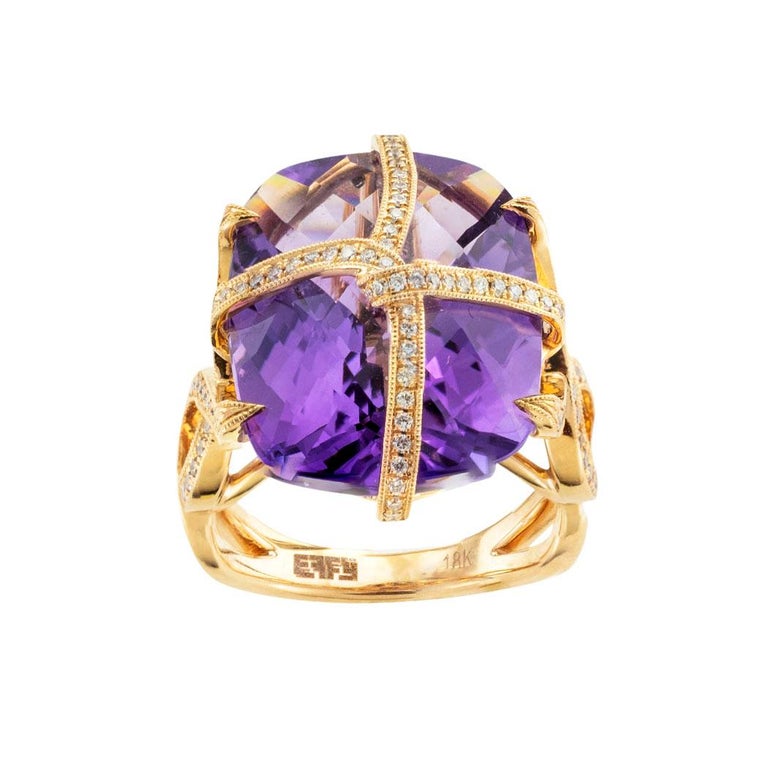 Amethyst Micro Set Diamond Rose Gold Ring For Sale at 1stDibs