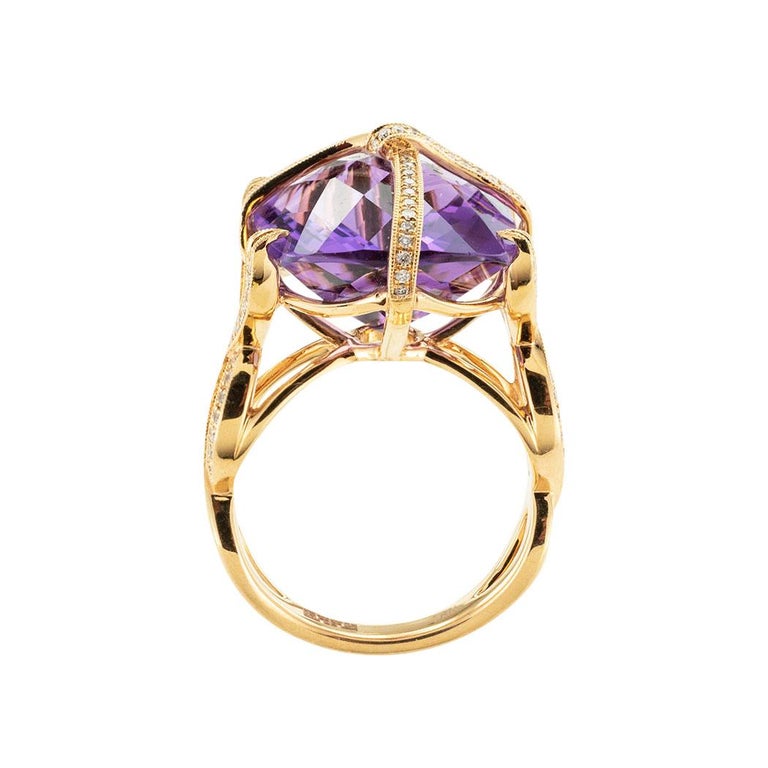 Amethyst Micro Set Diamond Rose Gold Ring For Sale at 1stDibs