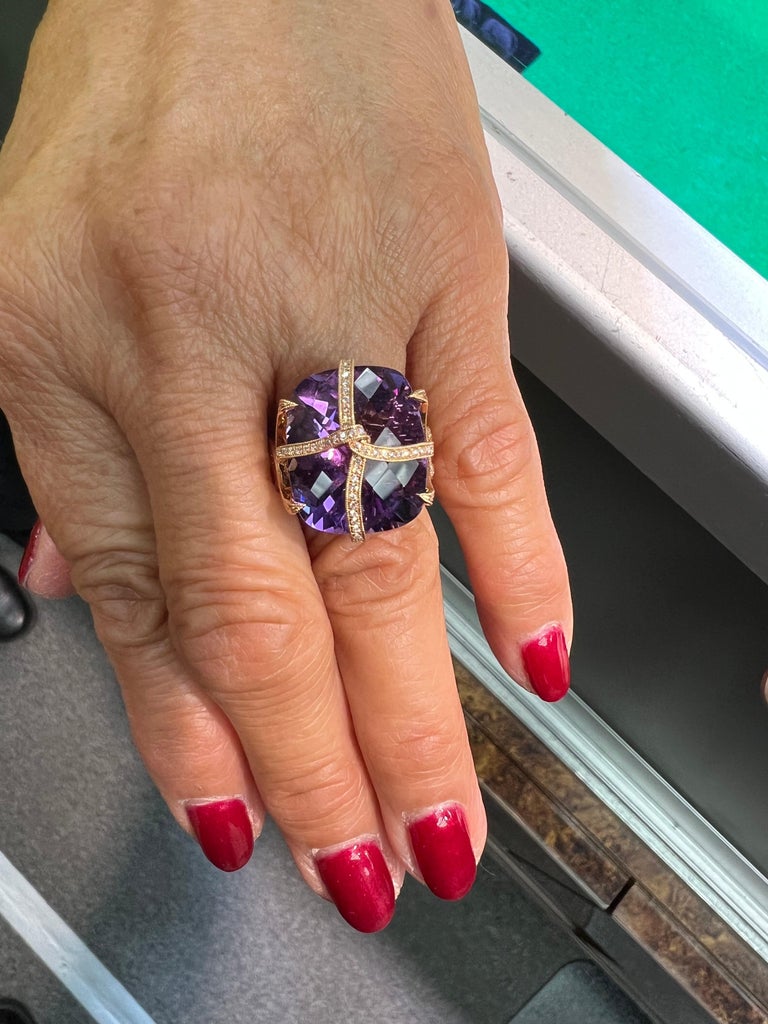 Amethyst Micro Set Diamond Rose Gold Ring For Sale at 1stDibs