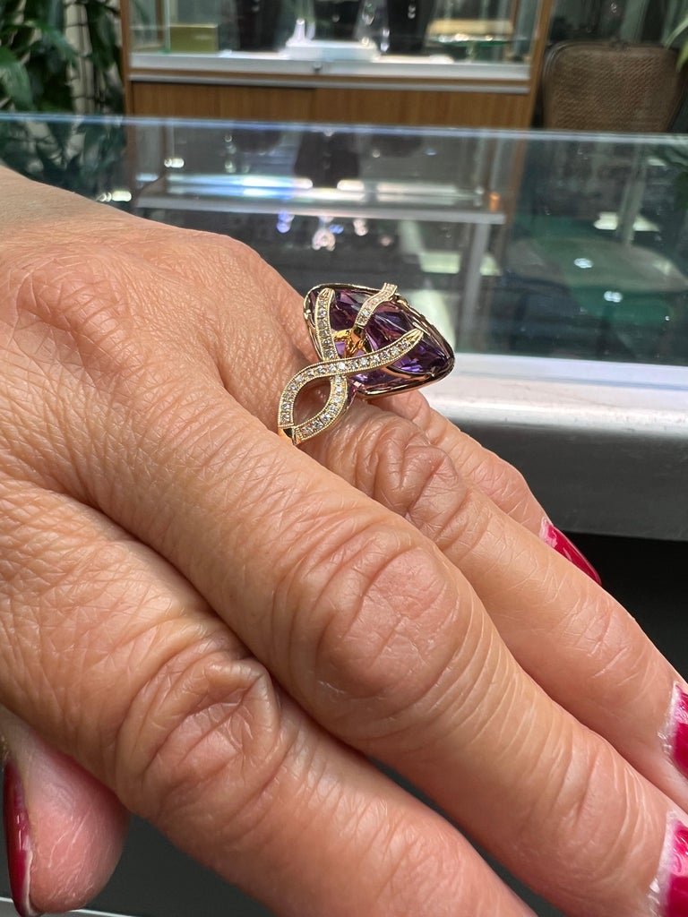 Amethyst Micro Set Diamond Rose Gold Ring For Sale at 1stDibs