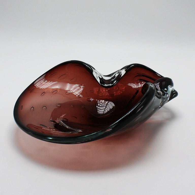 Amethyst Murano Glass Bowl with Bubble Inclusions, circa 1950 at 1stDibs