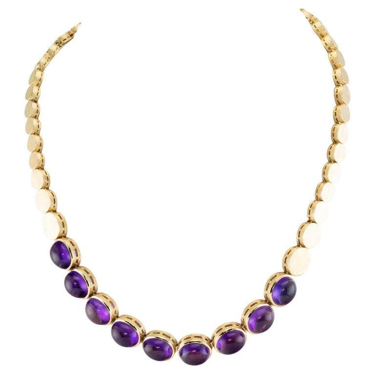 Amethyst Necklace Choker Cabochon 14K Gold For Sale at 1stDibs