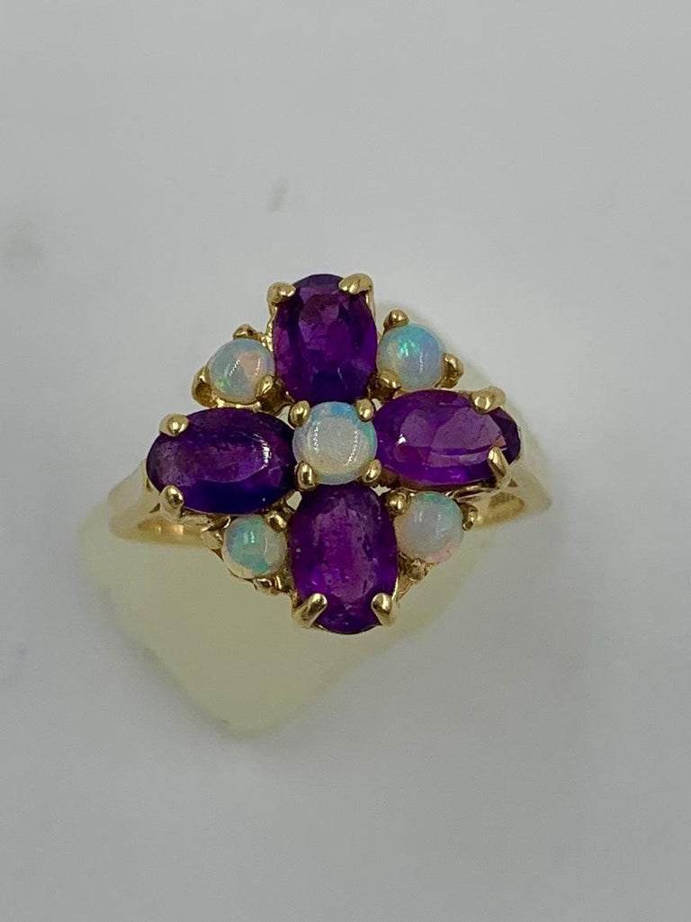 Amethyst Opal Ring 14 Karat Gold Retro Modern For Sale at 1stDibs