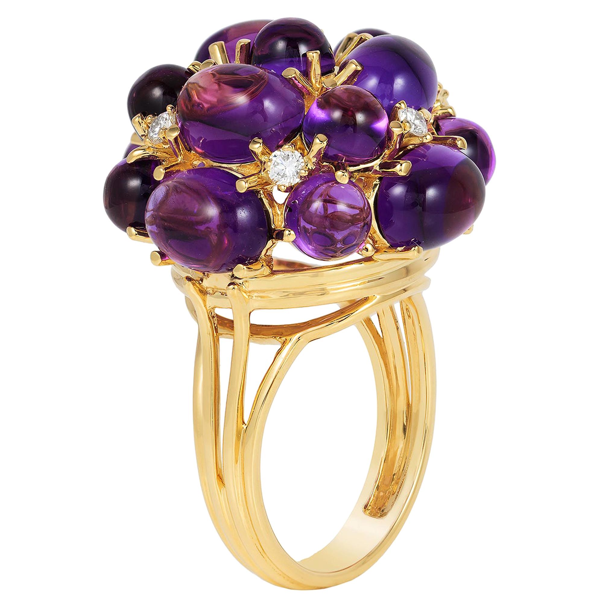 Cabochon Amethyst and Diamond Dome Ring at 1stDibs