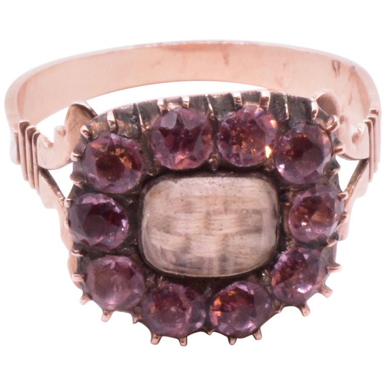 C1860 Amethyst Paste Sentimental Plaited Hair Ring For Sale at 1stDibs