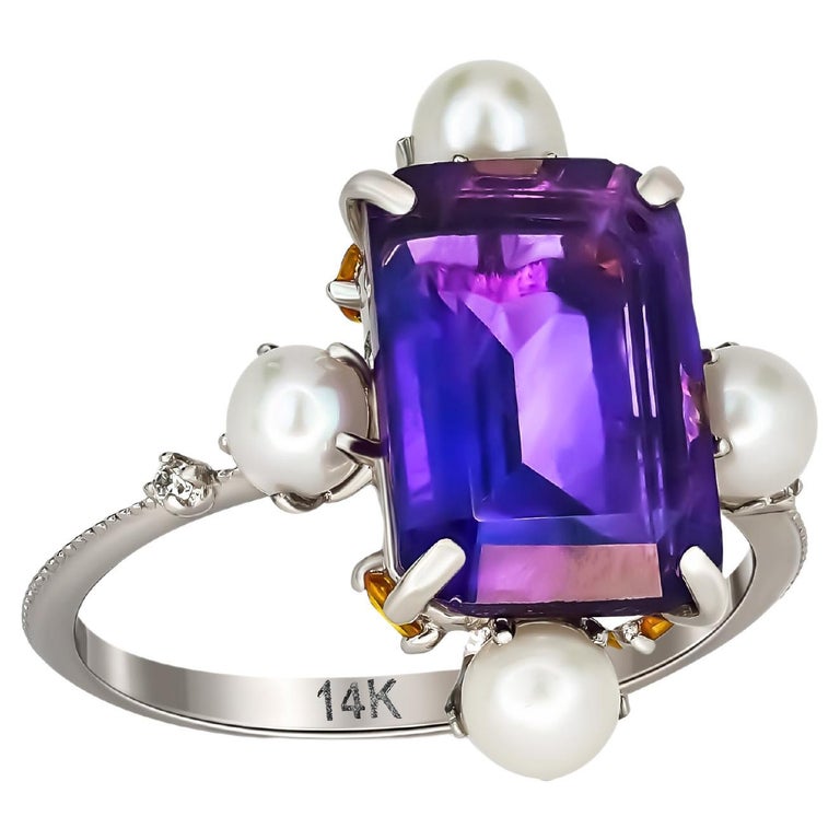 Amethyst, Pearls, Diamonds and Sapphires 14k Gold Ring, Vintage Style ...