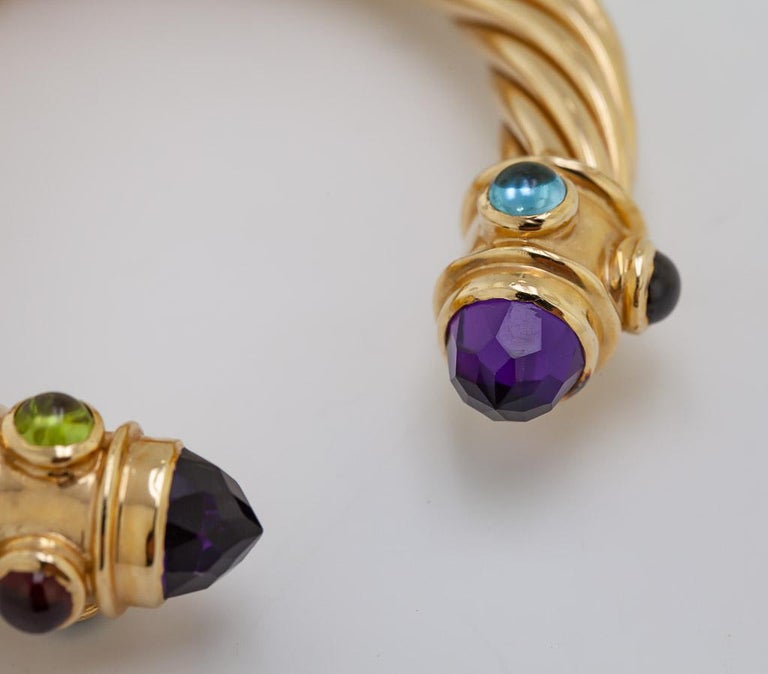 Amethyst, Peridot, Blue Topaz, Garnet, Cable Twist Hinged Cuff For Sale ...