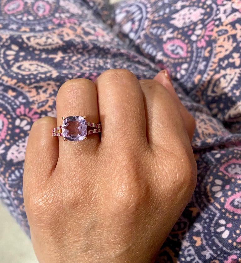 Amethyst Pink Sapphire Diamond Rose Gold Cocktail Ring For Sale at 1stDibs