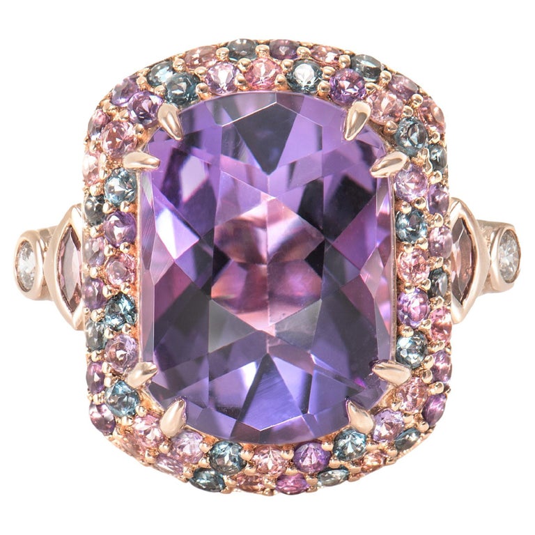 Amethyst, Multi Gemstone and White Diamond Cocktail Ring in 18KRG. For ...