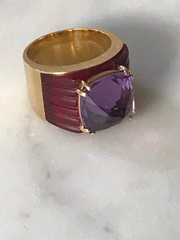 Amethyst Pyramid Ring in 18 Karat Yellow Gold, Made in Brazil For Sale ...