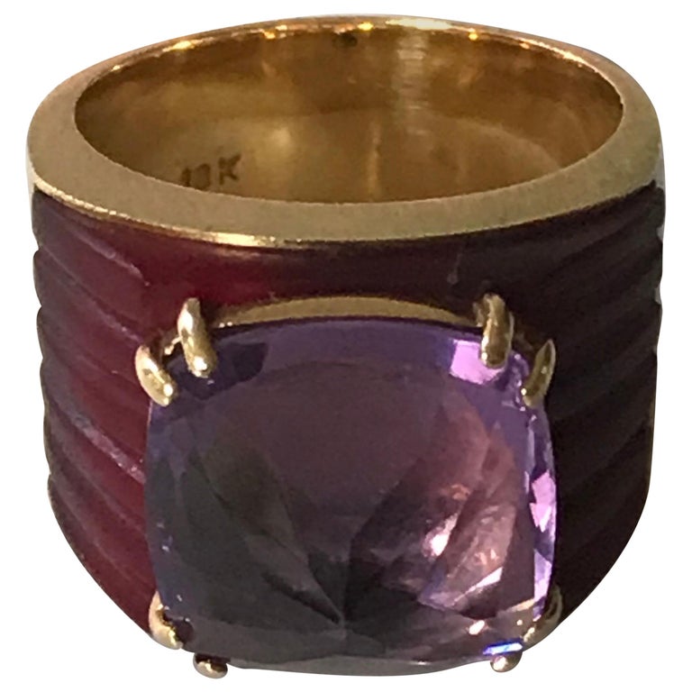Amethyst Pyramid Ring in 18 Karat Yellow Gold, Made in Brazil For Sale ...