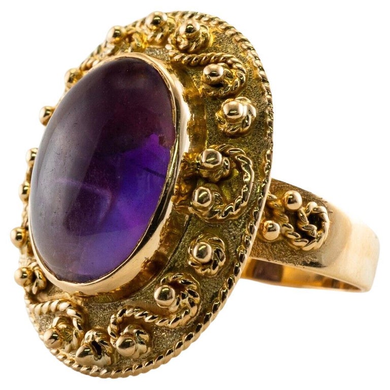 Amethyst Ring Cabochon 18K Gold Vintage For Sale at 1stDibs