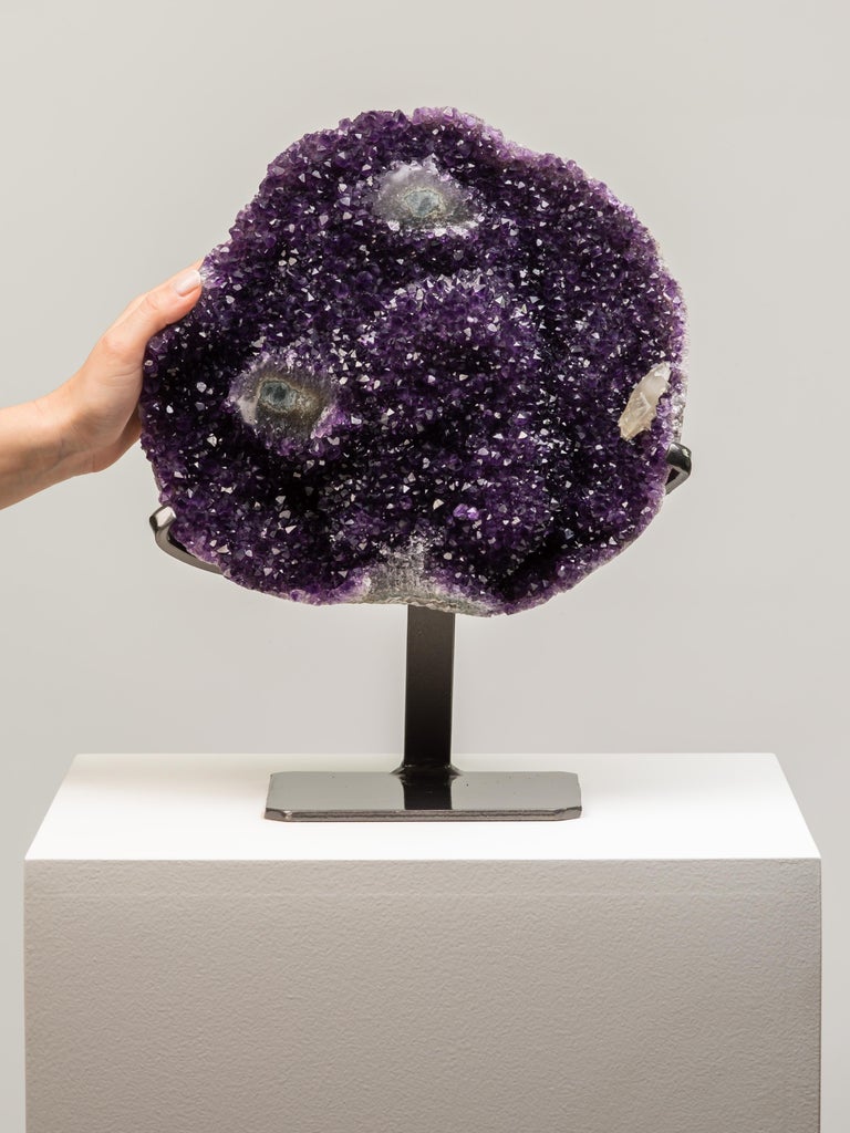 Amethyst Section with Cut Stalactite Eye and Calcite For Sale at 1stDibs