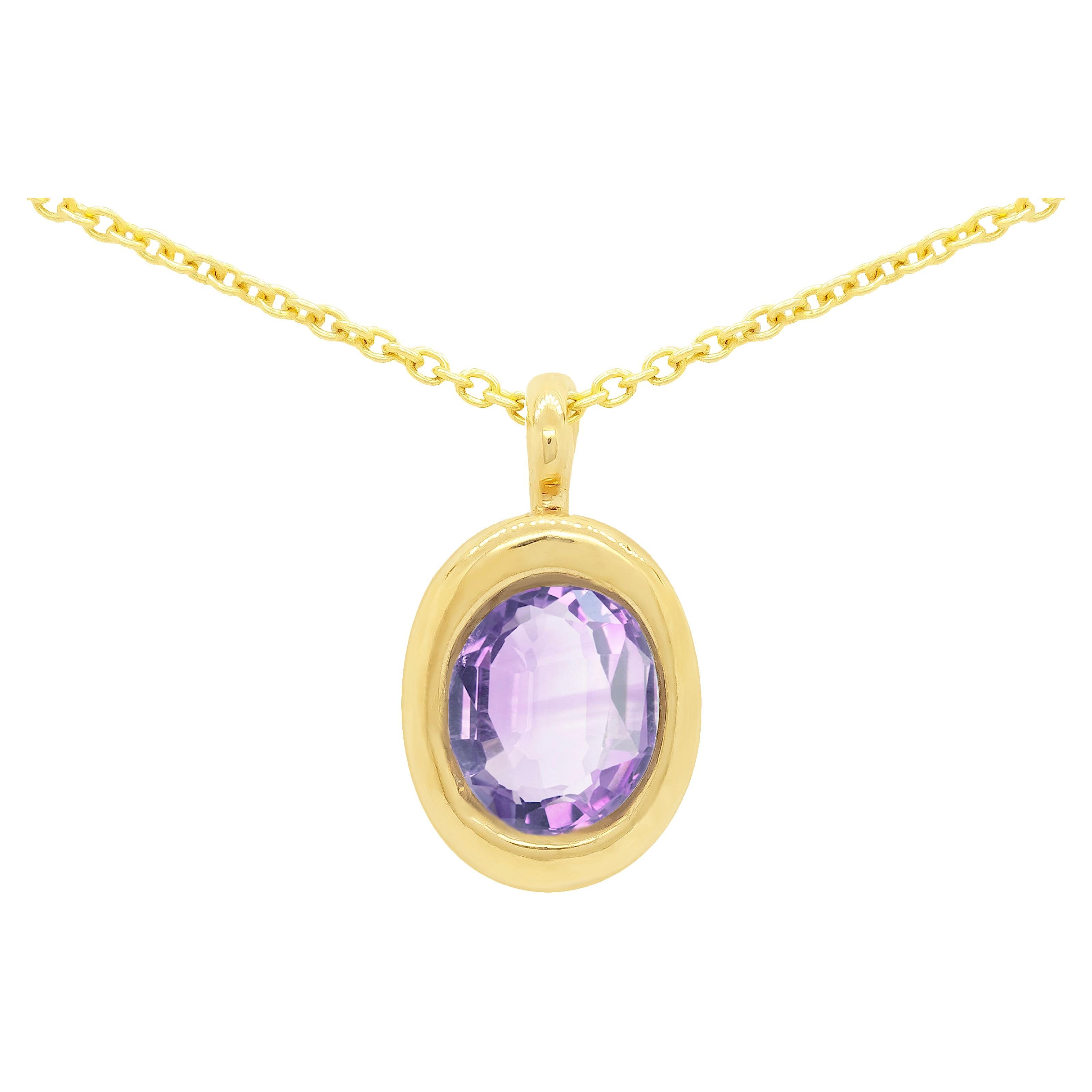 Large Oval Amethyst Yellow Gold Pendant For Sale at 1stDibs