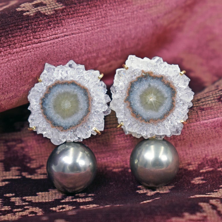 Amethyst Stalactite and Black Pearl Stud Earrings and Pendant Necklace ...