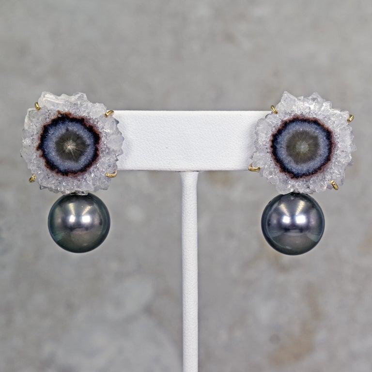Amethyst Stalactite and Black Pearl Stud Earrings and Pendant Necklace ...
