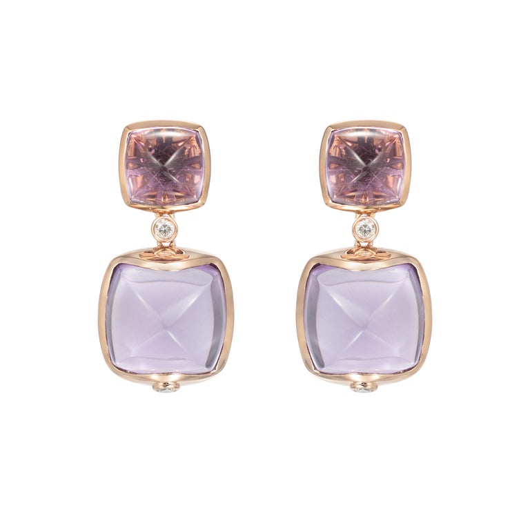 Amethyst Sugarloaf Earrings with Diamond in 18 Karat Rose Gold at 1stDibs