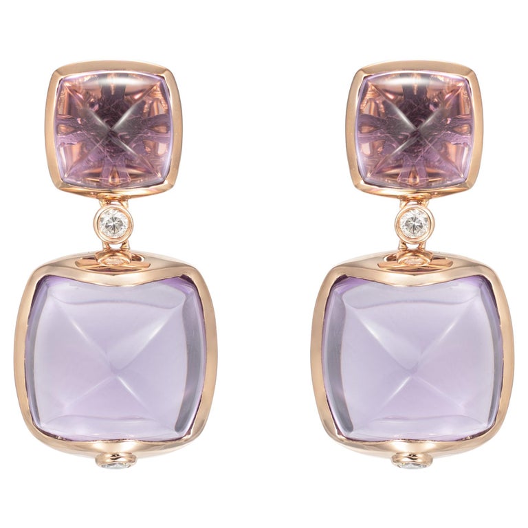 Amethyst Sugarloaf Earrings with Diamond in 18 Karat Rose Gold at 1stDibs