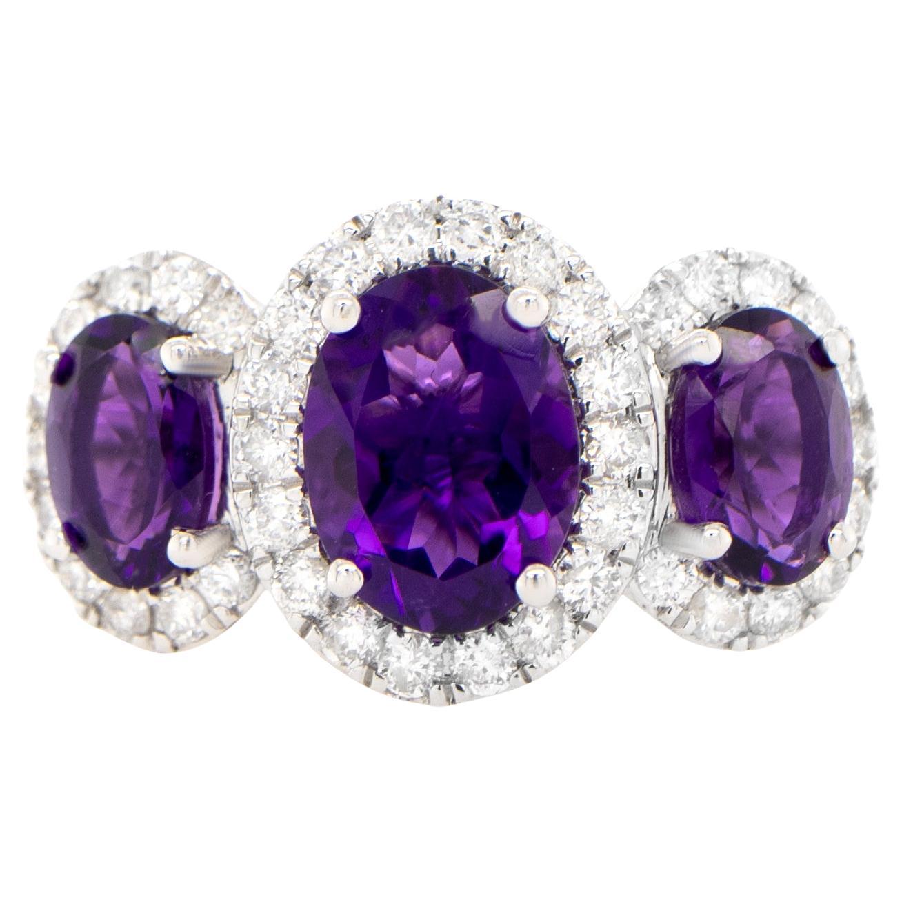 Amethyst Three Stone Ring Diamond Setting 3.92 Carats 18K Gold For Sale ...