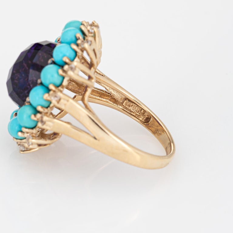 Amethyst Turquoise Ring Estate 10k Yellow Gold Large Oval Cocktail ...
