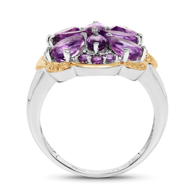 Amethyst Two Tone Cocktail Ring 14k Gold Plated Silver For Sale at 1stDibs